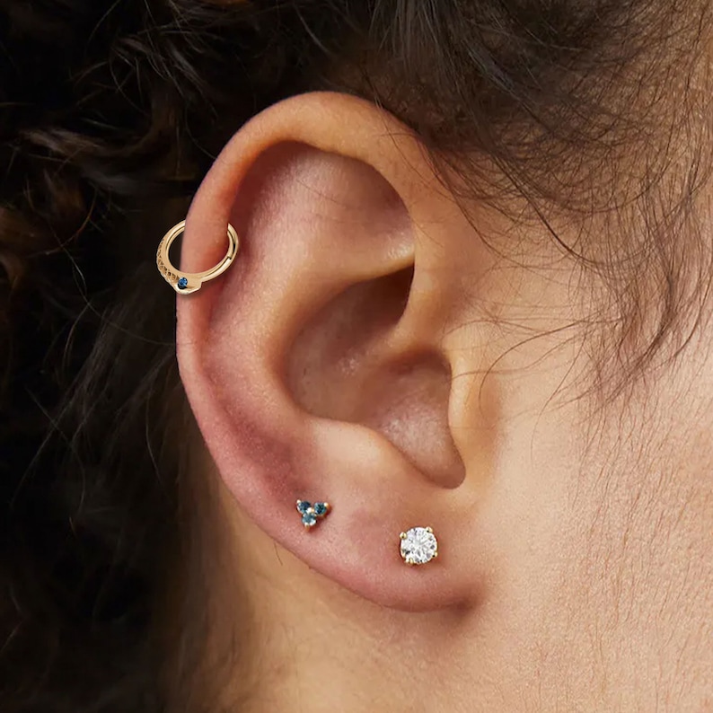 14K Gold Sapphire Snake Clicker, Hand Engraved Serpent, Conch Daith ...