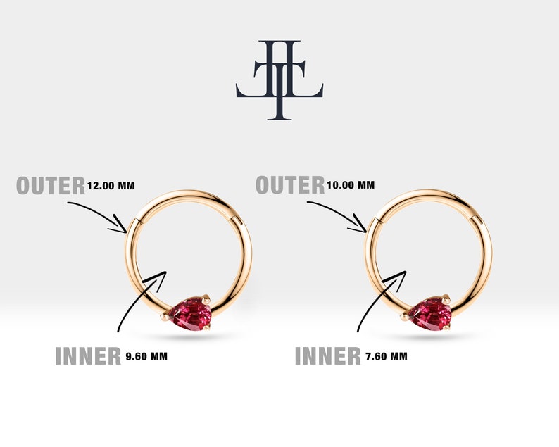 14K Gold Pear Ruby Daith Clicker, Real Gemstone Drop, Septum Ring, 16G ...