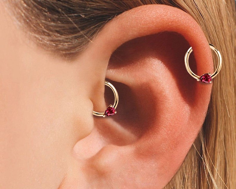 14K Gold Pear Ruby Daith Clicker, Real Gemstone Drop, Septum Ring, 16G ...