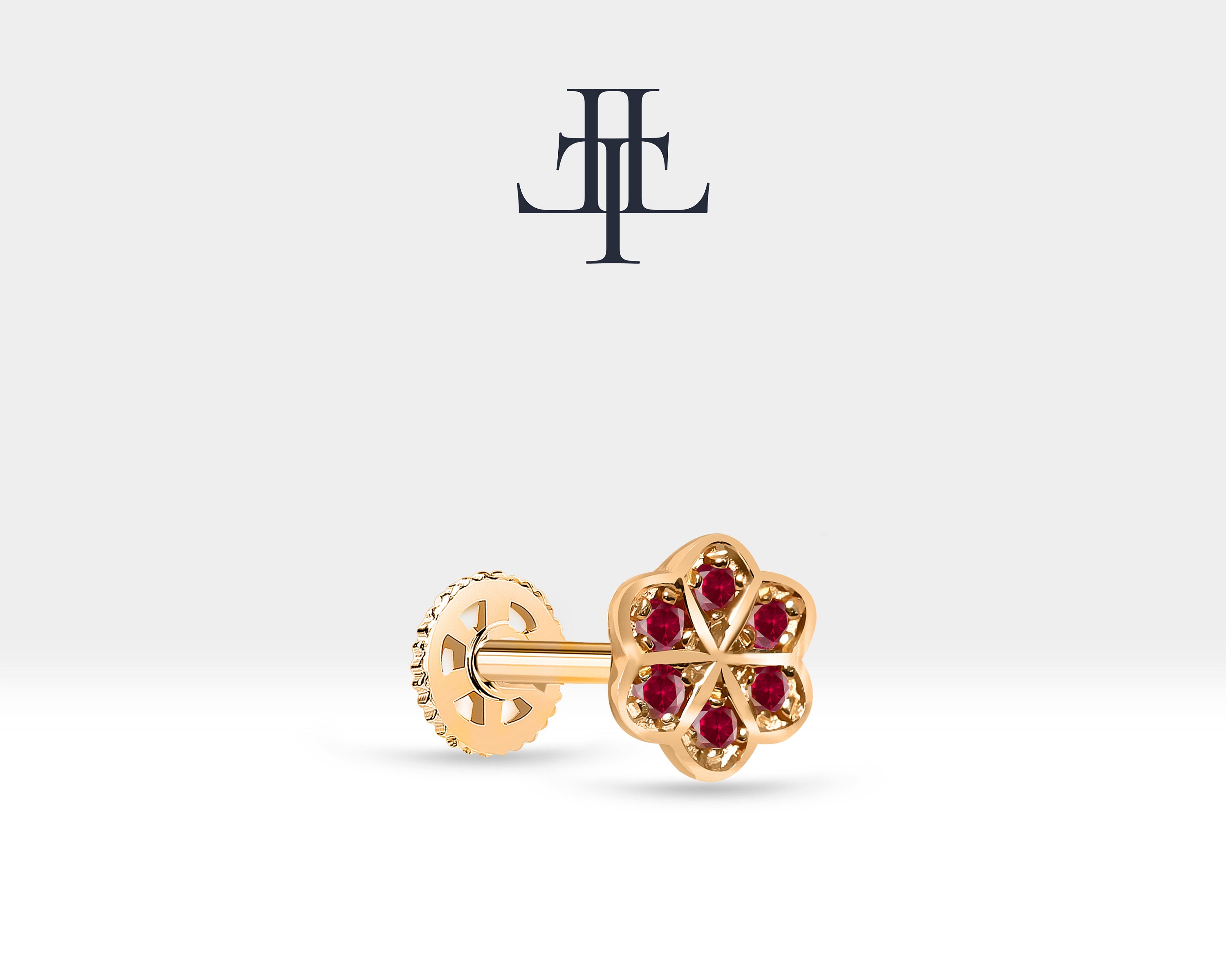 14k Gold Ruby Flower Cartilage Piercing: 16G Helix Tragus Earring - Etsy