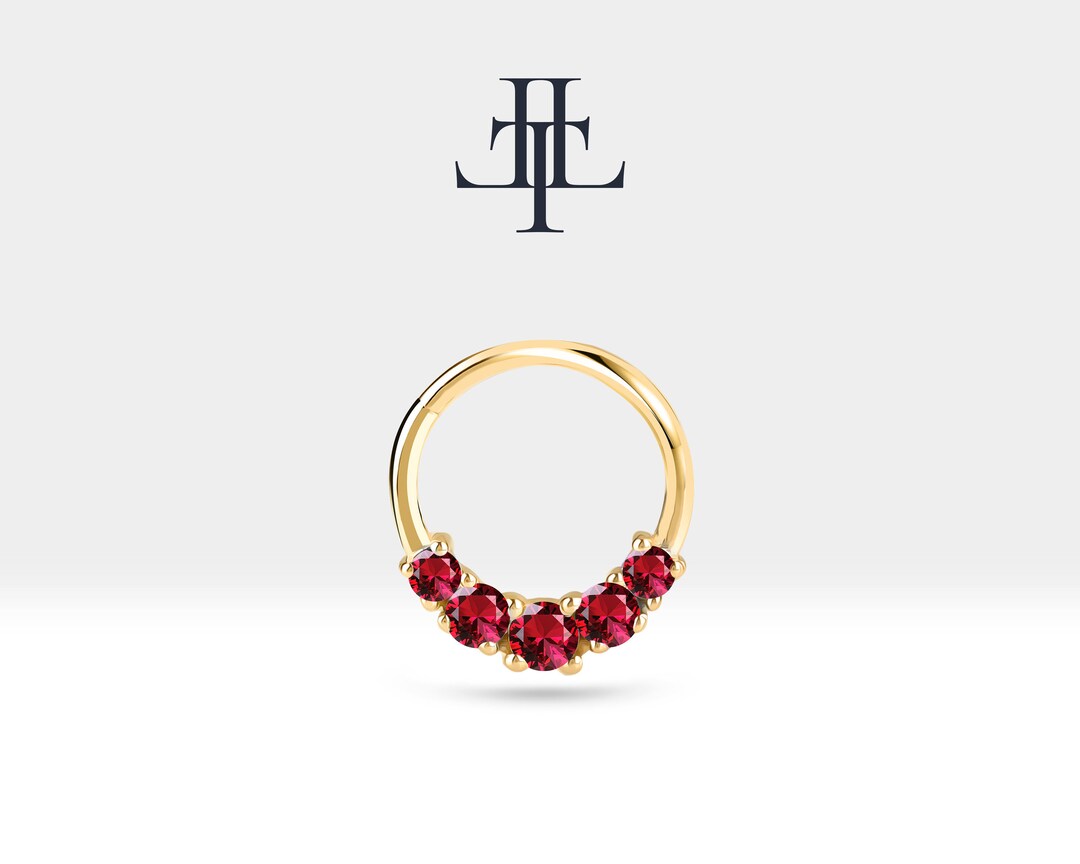 14K Gold Ruby Cartilage Hoop Earring: Handmade Helix Piercing Clicker ...