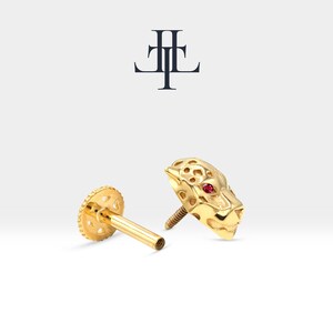 Cartilage Piercing Tiger With Ruby in 14K Yellow-white-rose Solid Gold ...