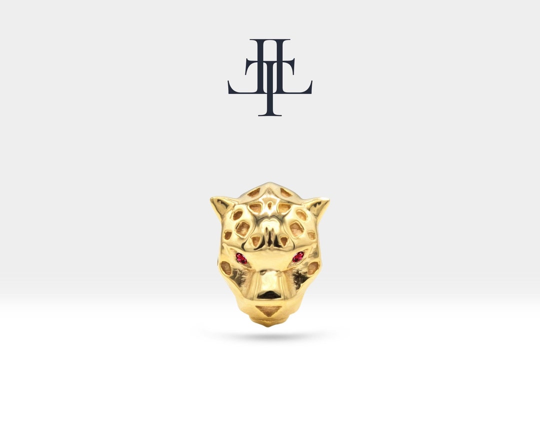 Cartilage Piercing Tiger With Ruby in 14K Yellow-white-rose Solid Gold ...