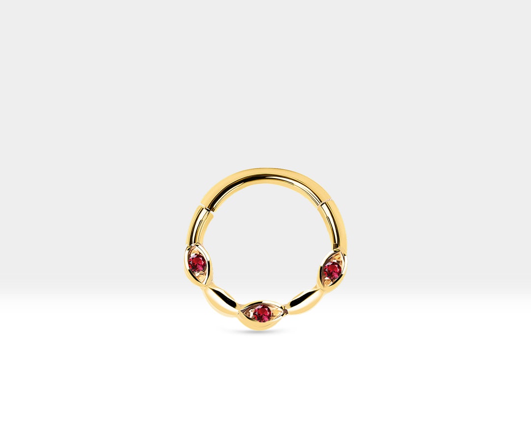 14K Gold Ruby Cartilage Hoop: Handmade Piercing Clicker (16G, 10mm ...