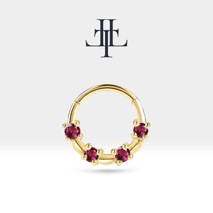 Cartilage Hoop Four Ruby Clicker Piercing,single Earring,14k Yellow ...