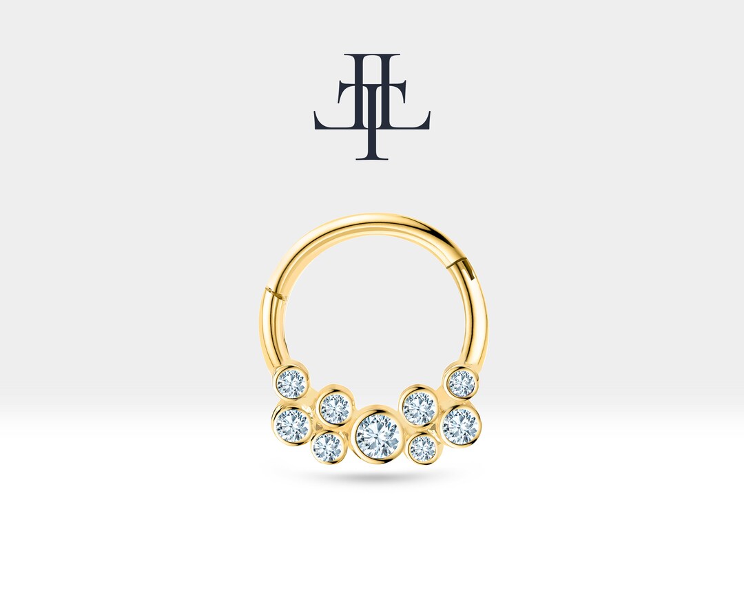 14K Gold Diamond Cartilage Hoop, Cluster Clicker Earring, 16G Daith ...