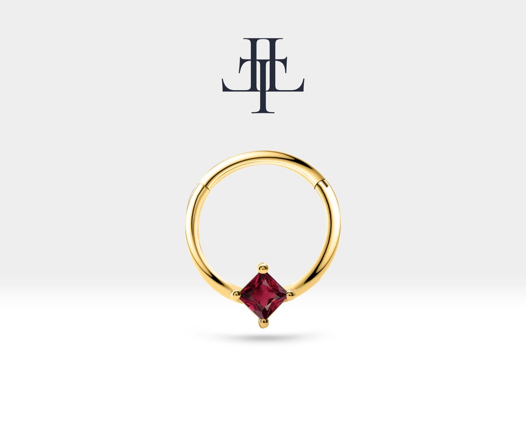 14K Gold Ruby Hoop Clicker: 16G Septum, Cartilage Piercing | LC00030R ...