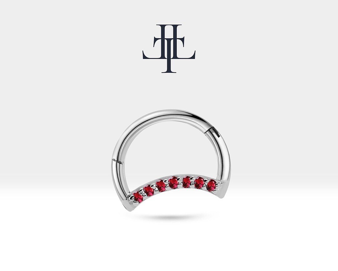 Moon Design Hoop Clicker Piercing With Red Ruby Cartilage Clicker ...