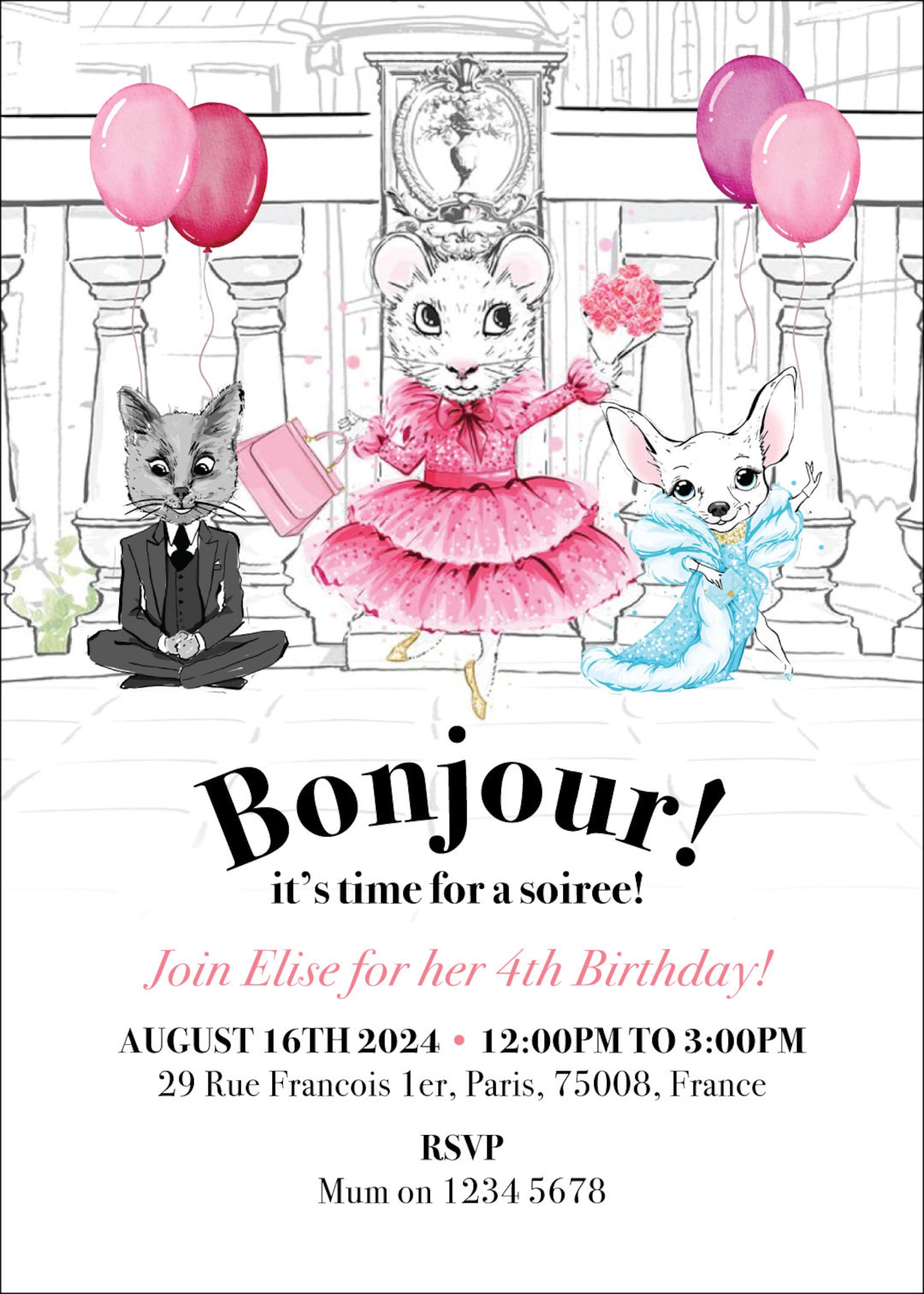 Editable Kids Birthday Invitation Cartoon Invitation Template Printable ...