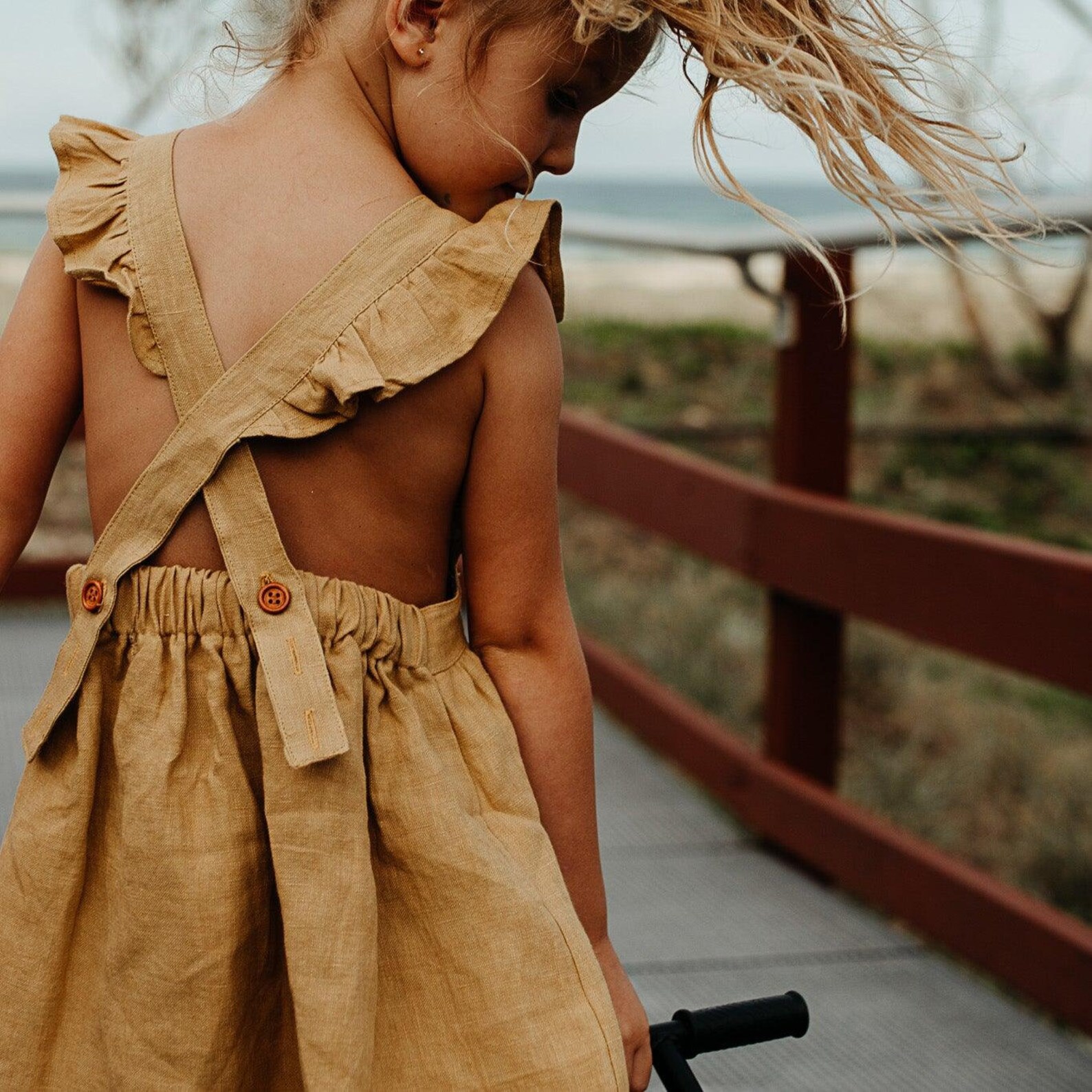 100% Linen Girls Pinafore Pinny Dress Mustard , Dusty Pink, Green and ...