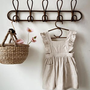 100% Linen Girls Pinafore Pinny Dress Mustard , Dusty Pink, Green and ...