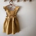 100% Linen Girls Pinafore Pinny Dress Mustard , Dusty Pink, Green and ...