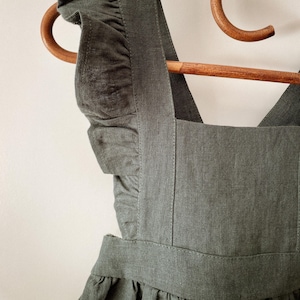 100% Linen Girls Pinafore Pinny Dress Mustard , Dusty Pink, Green and ...