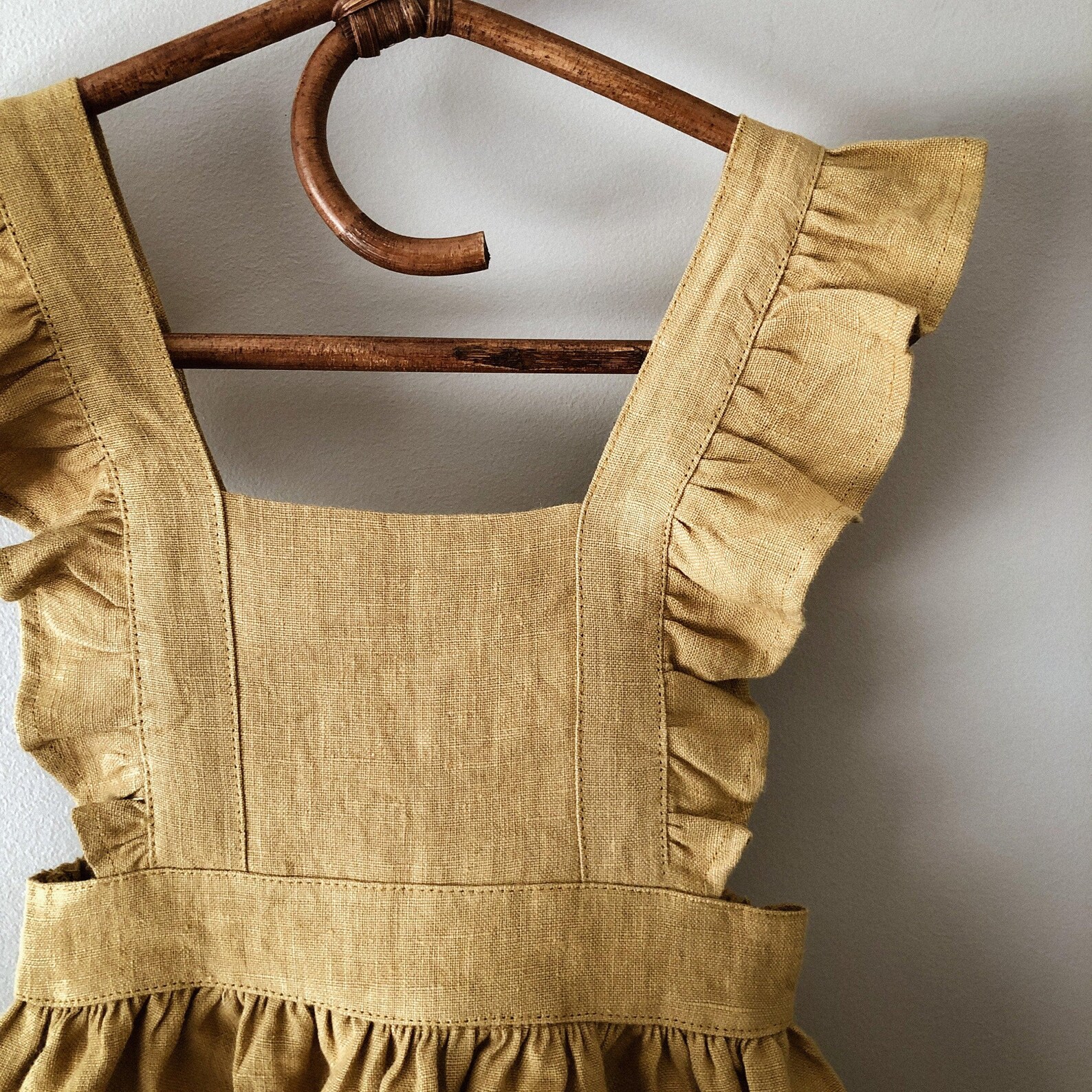 100% Linen Girls Pinafore Pinny Dress Mustard , Dusty Pink, Green and ...