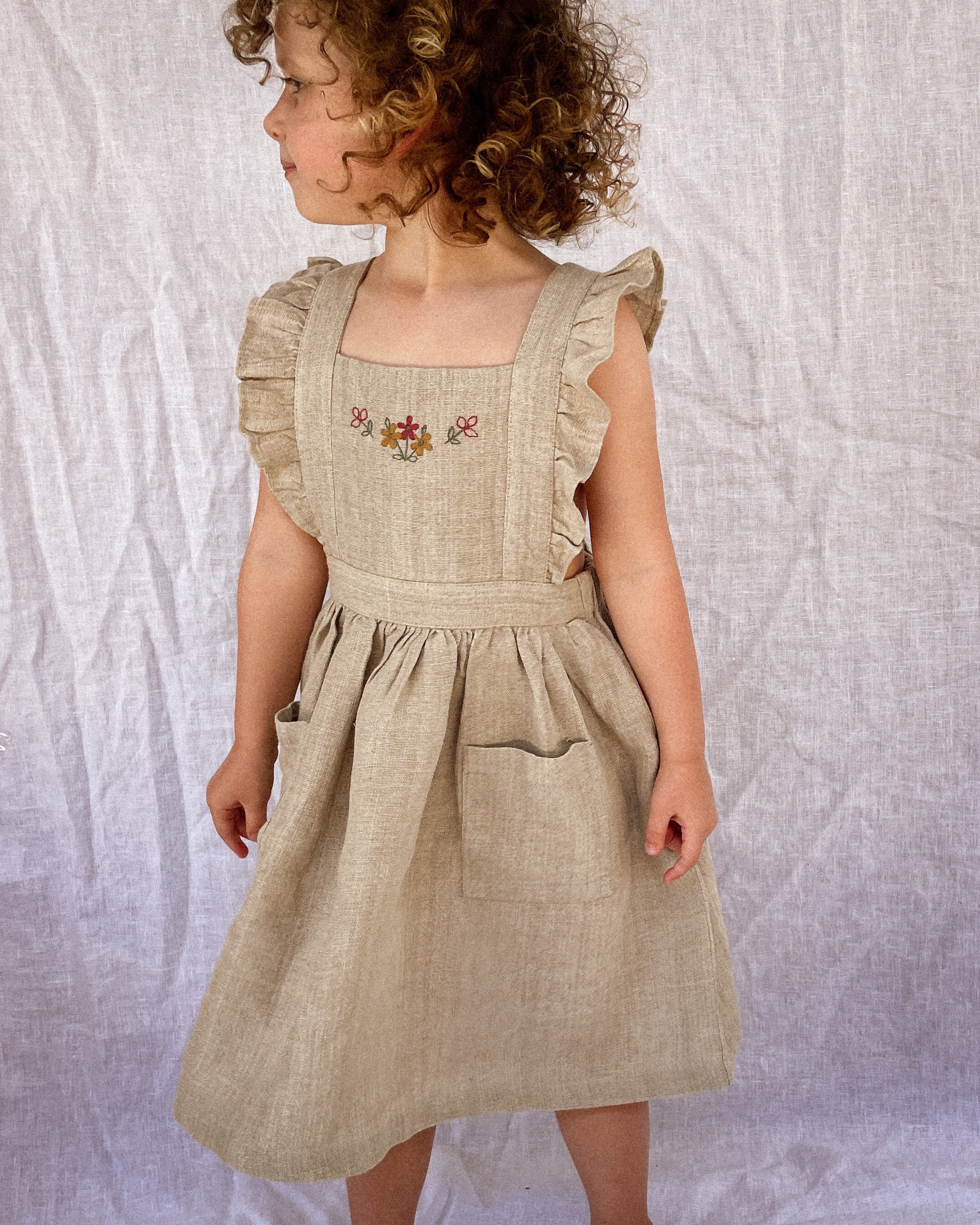 Embroidered Floral Embroidery 100% Linen Pinafore Pinny Dress for ...