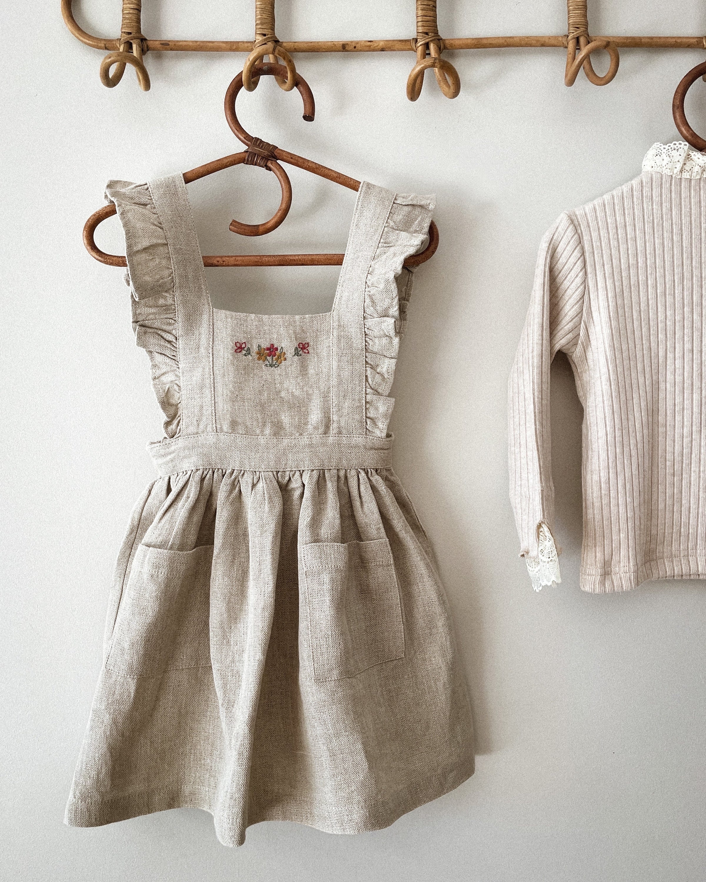 Embroidered Floral Embroidery 100% Linen Pinafore Pinny Dress for ...