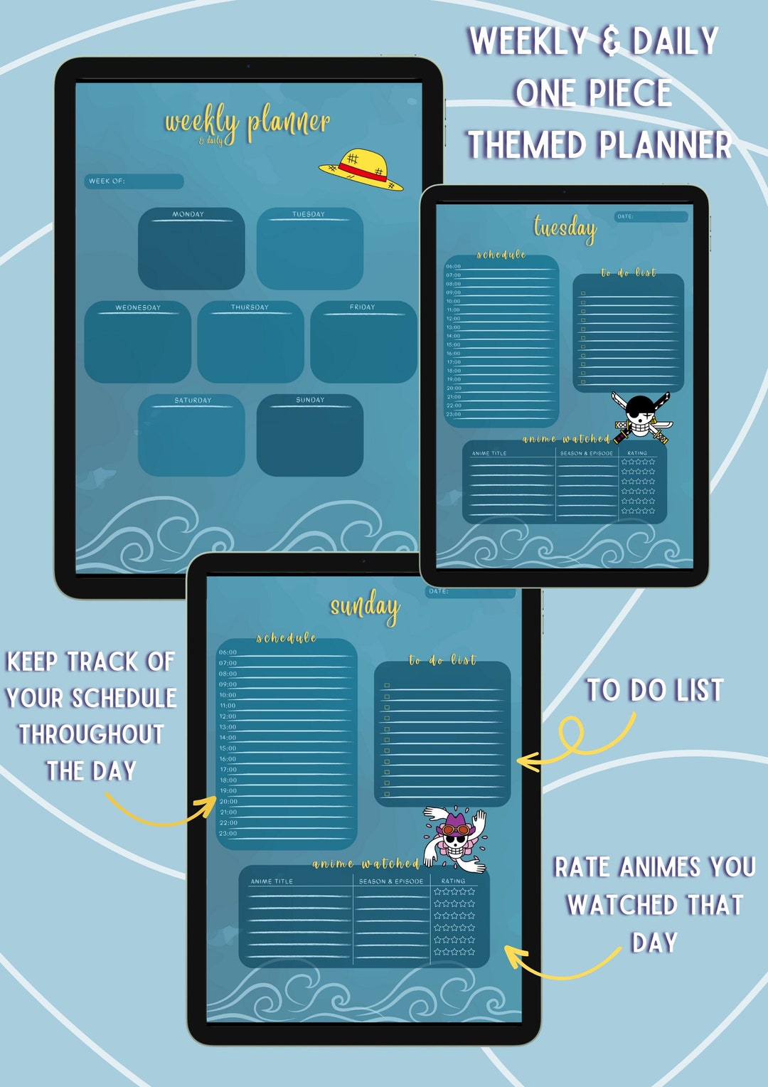 Simple Weekly & Daily One Piece Themed Digital Planner for Goodnotes ...