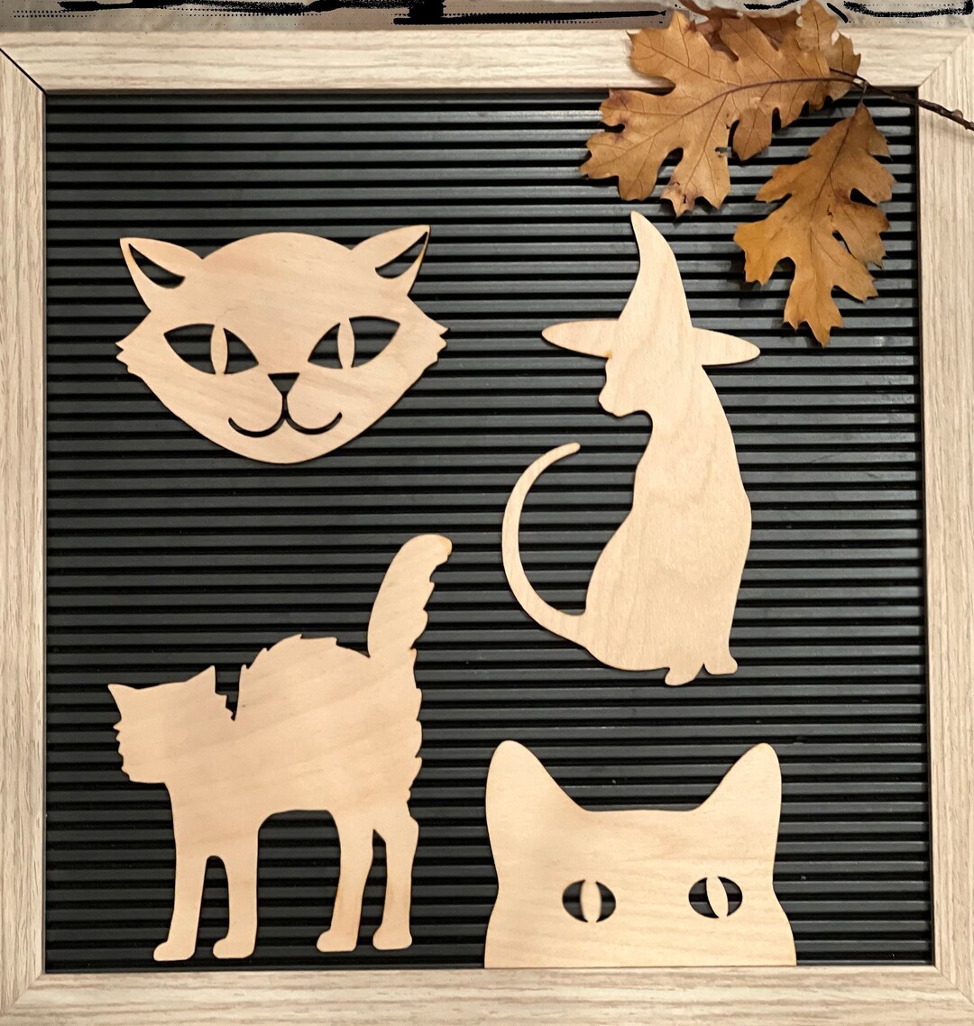 Wooden Cat Cutouts, Unfinished Wood Cat, Halloween Wood Shapes, Cat ...