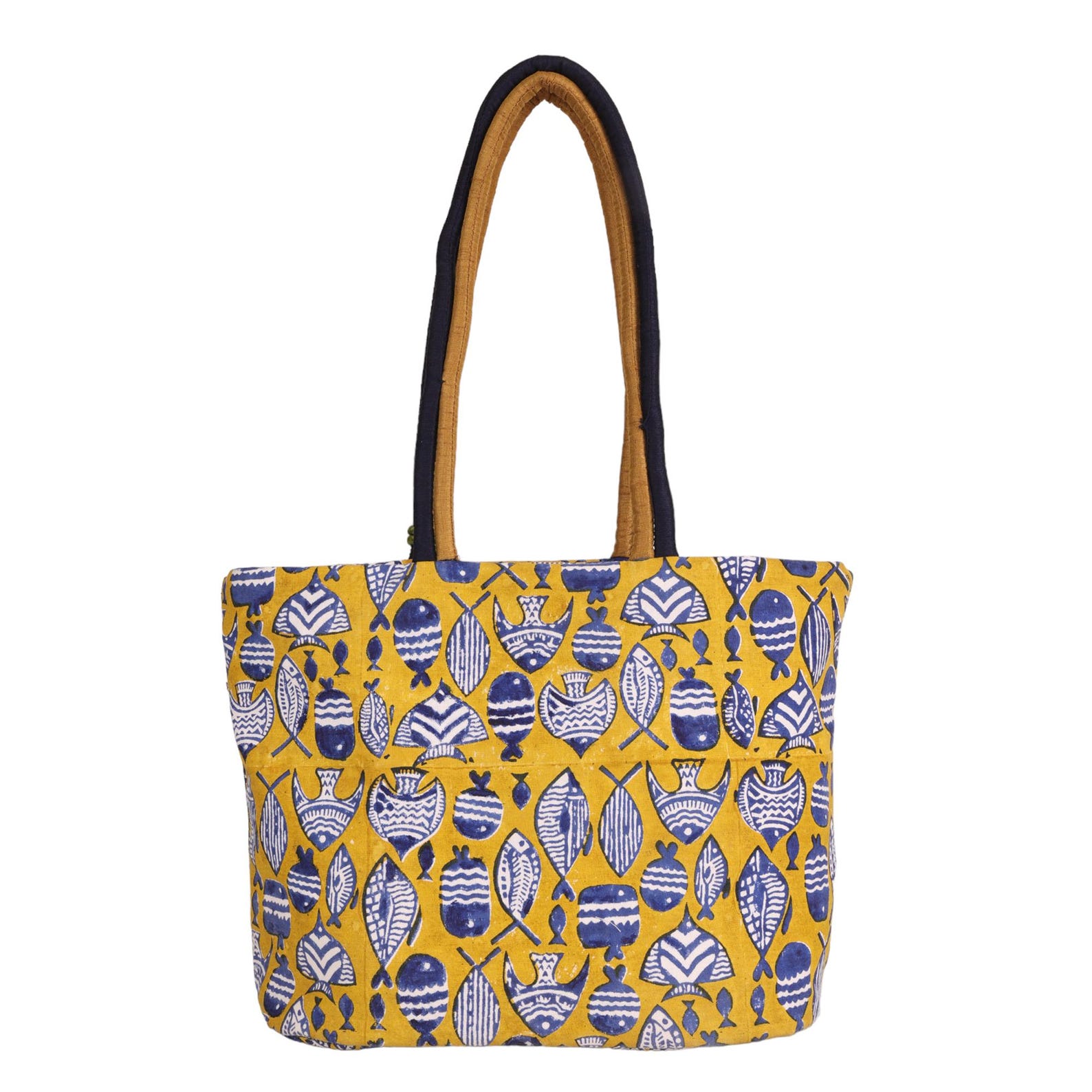 Indha Hand Block Printed Cotton Shoulder Bag Yellow Handbag Eco ...