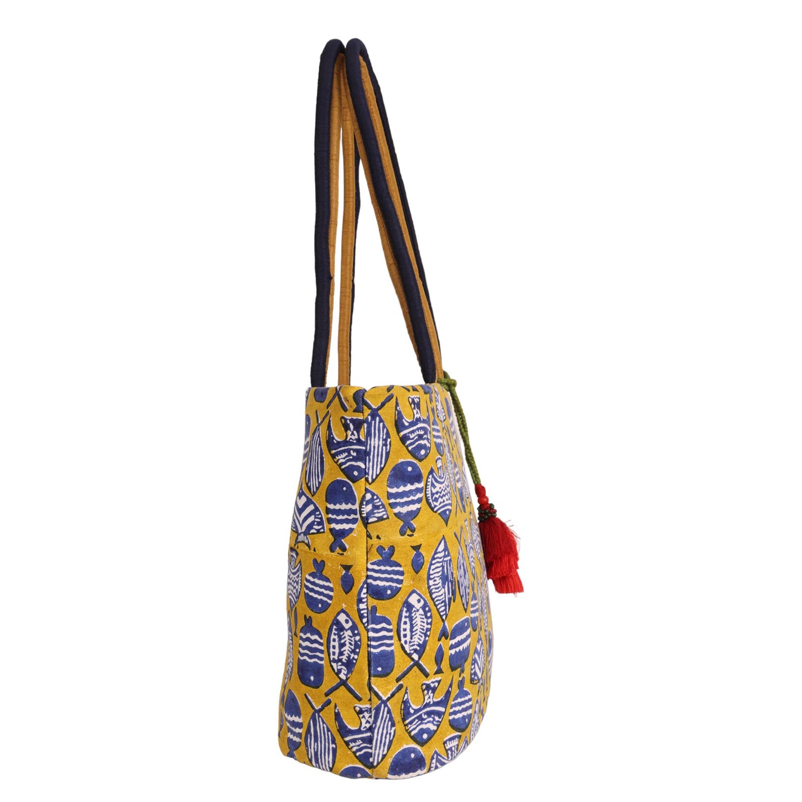 Indha Hand Block Printed Cotton Shoulder Bag Yellow Handbag Eco ...
