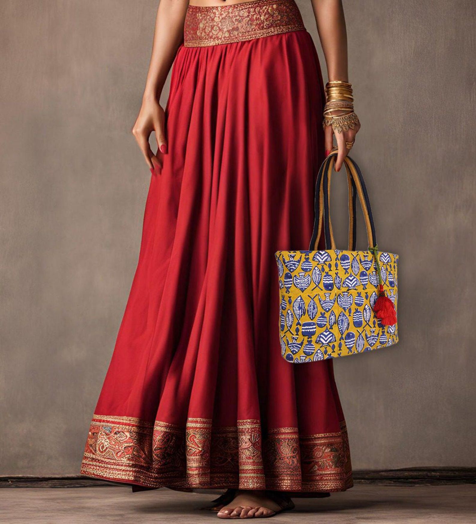Indha Hand Block Printed Cotton Shoulder Bag Yellow Handbag Eco ...