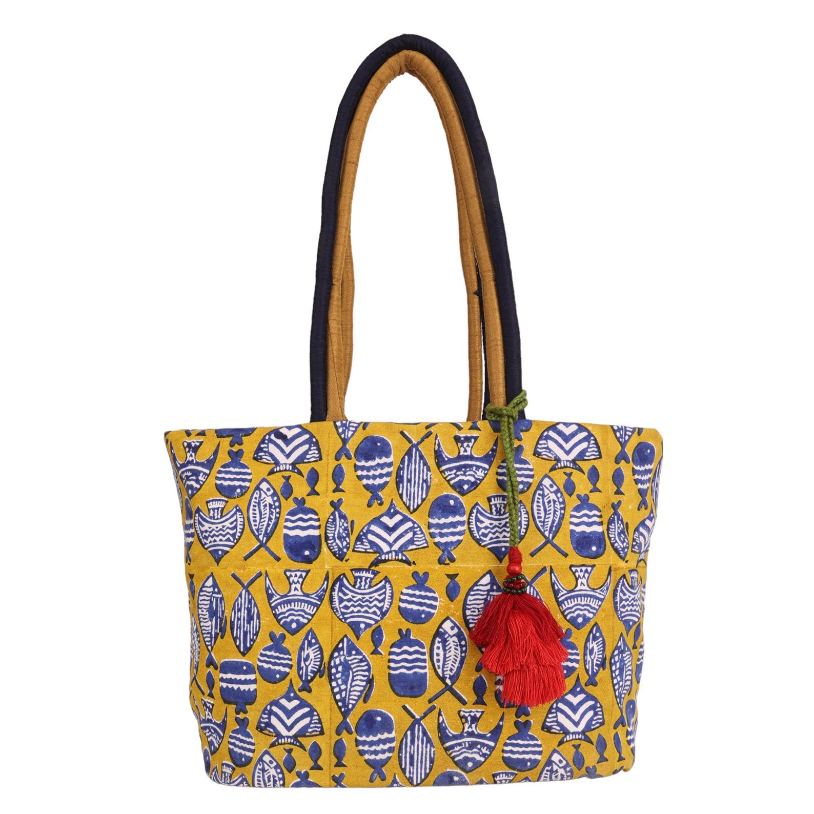 Indha Hand Block Printed Cotton Shoulder Bag Yellow Handbag Eco ...