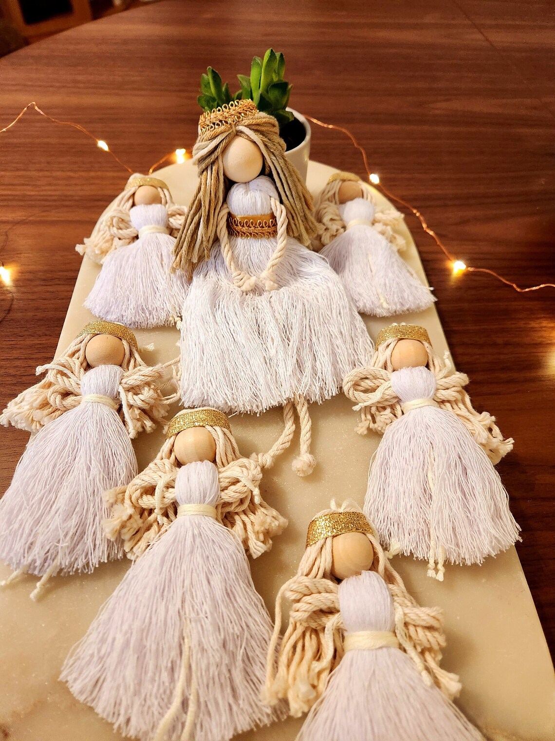 Macrame White and Gold Angels Set and Christmas Tree Topper / Box Set ...