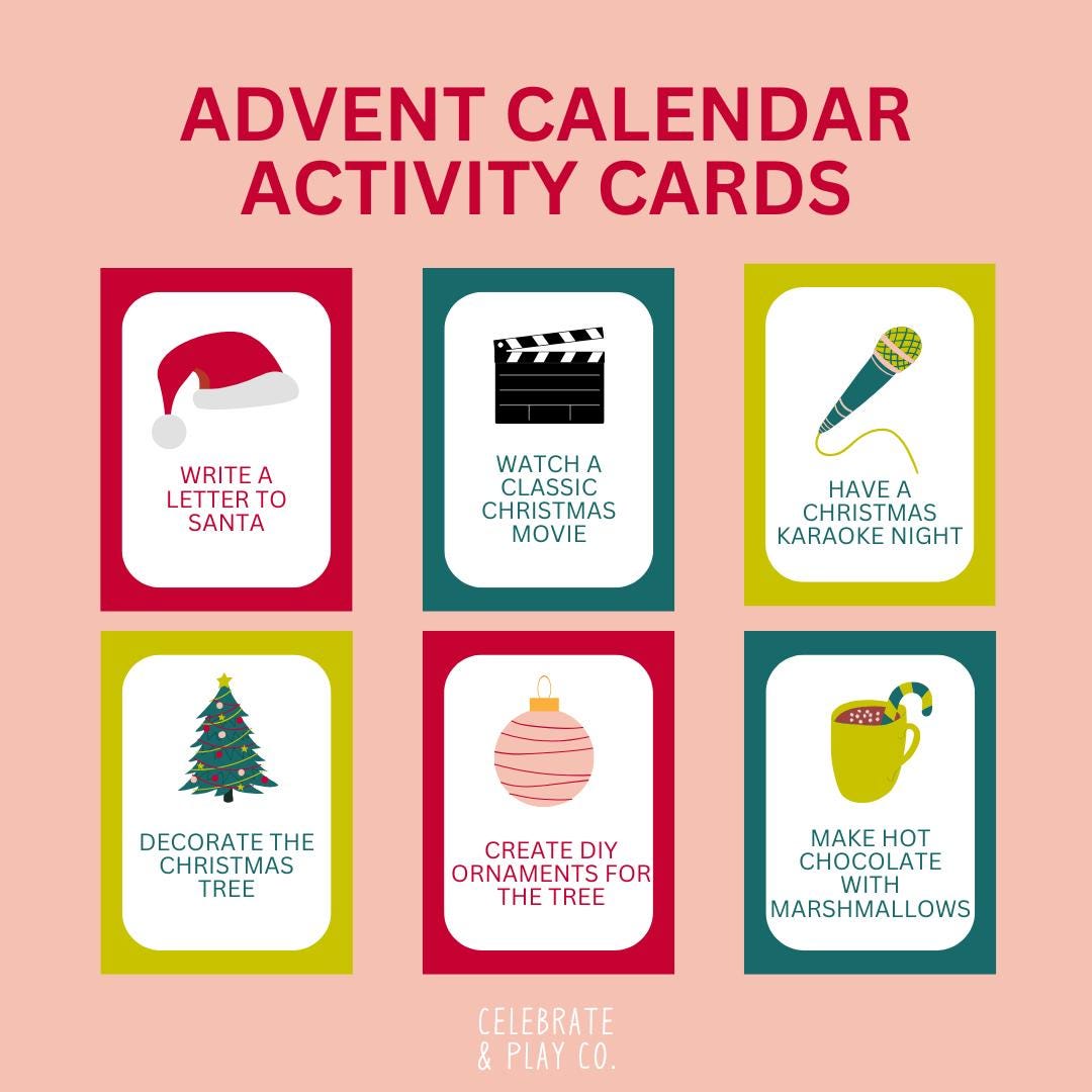 Christmas Advent Calendar Activity Cards, Christmas Activity for Kids ...