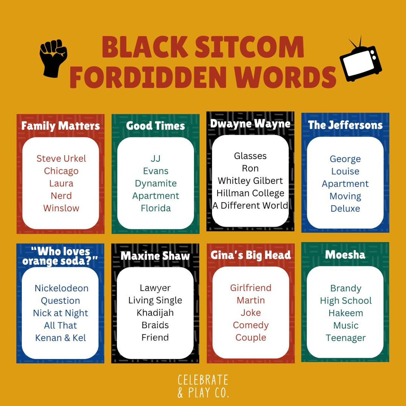 Black Sitcom Forbidden Words Game, Black Culture Activity for Kids and ...