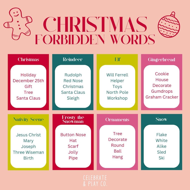 Christmas Forbidden Words Game, Christmas Activity for Kids and Adults ...