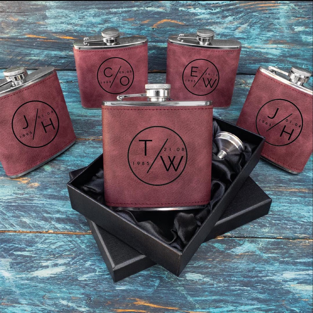 Personalised Hip Flask, Custom Engraved 6oz Maroon Flask, Birthday Gift ...