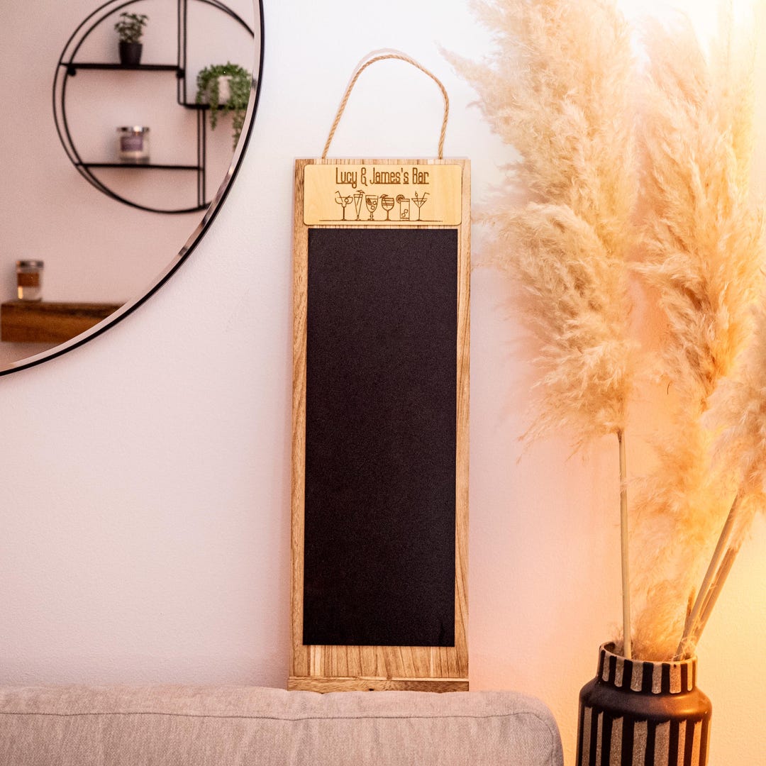 Personalised Chalkboard Cocktail Menu, Rectangular 20x60cm With Wooden ...