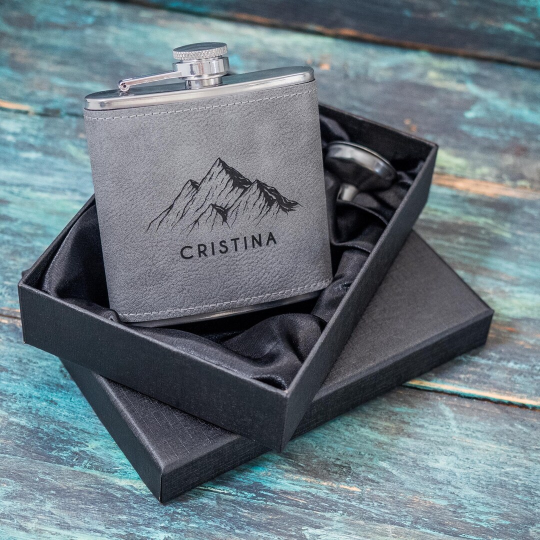 Personalized Mountain Hip Flask: Engraved 6oz Ski Gift - Etsy
