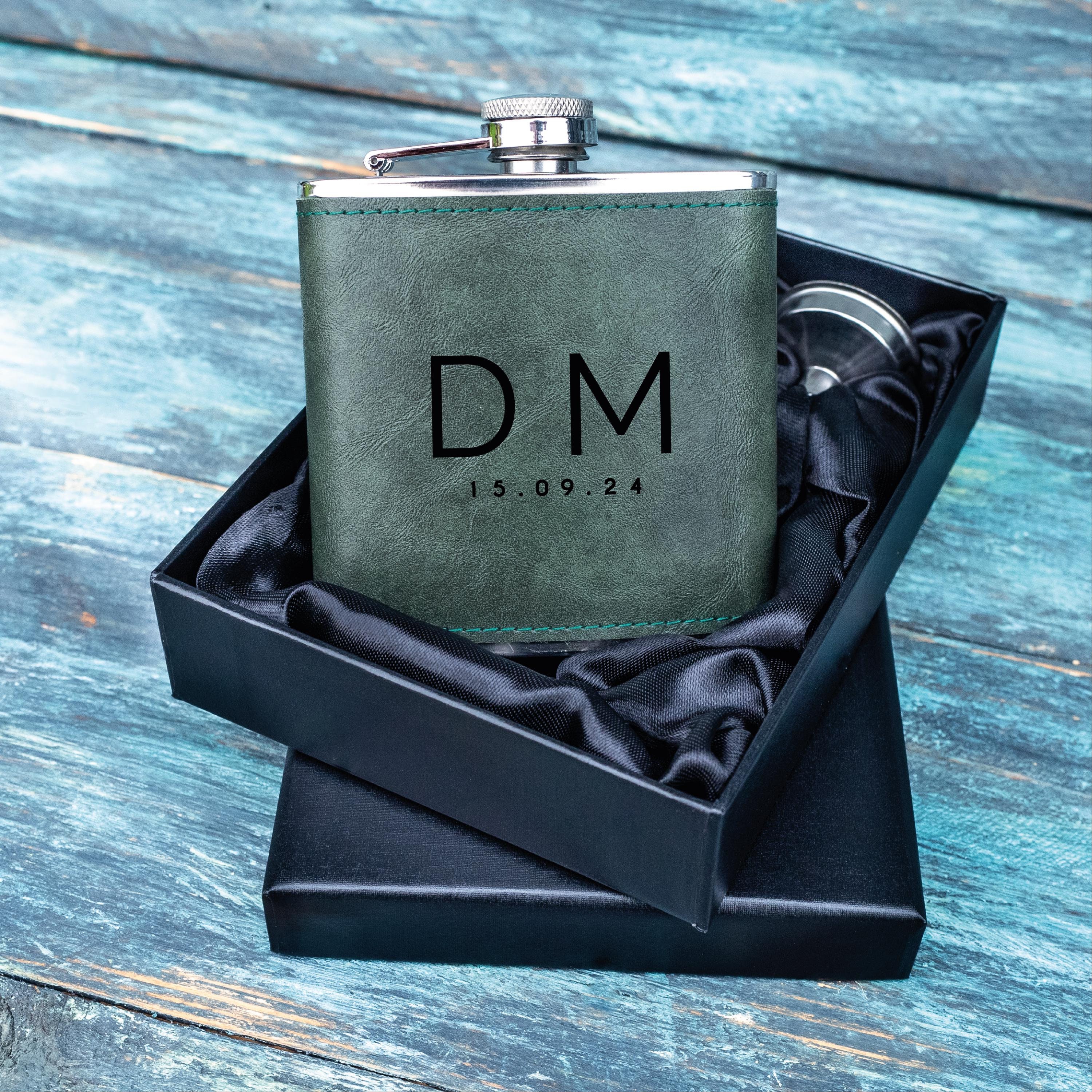 Personalised Geometric Initial Luxury Hip Flask Holder Personalised ...