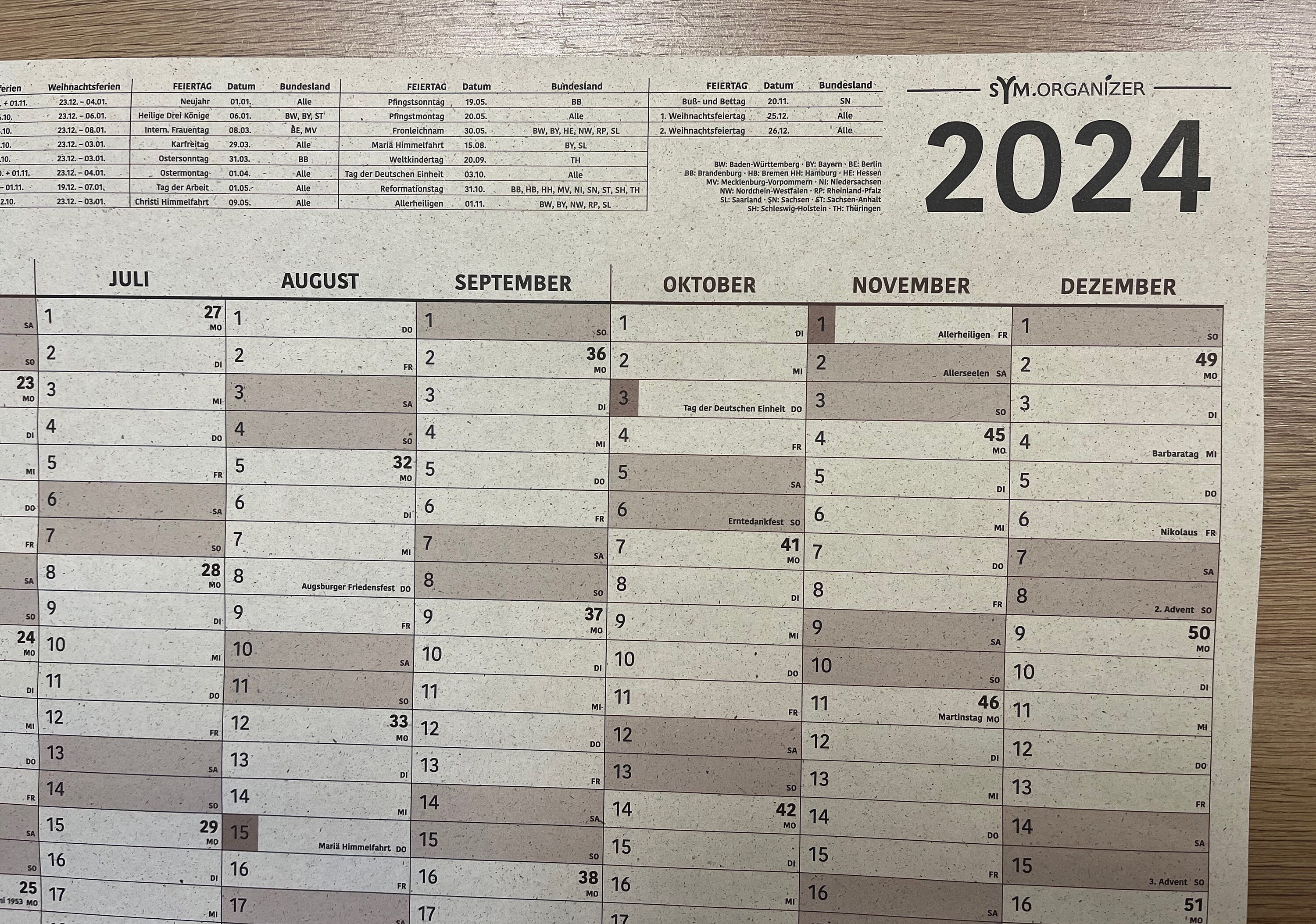 Wall Calendar · Annual Planner · Poster Calendar 2024 Made of Grass ...