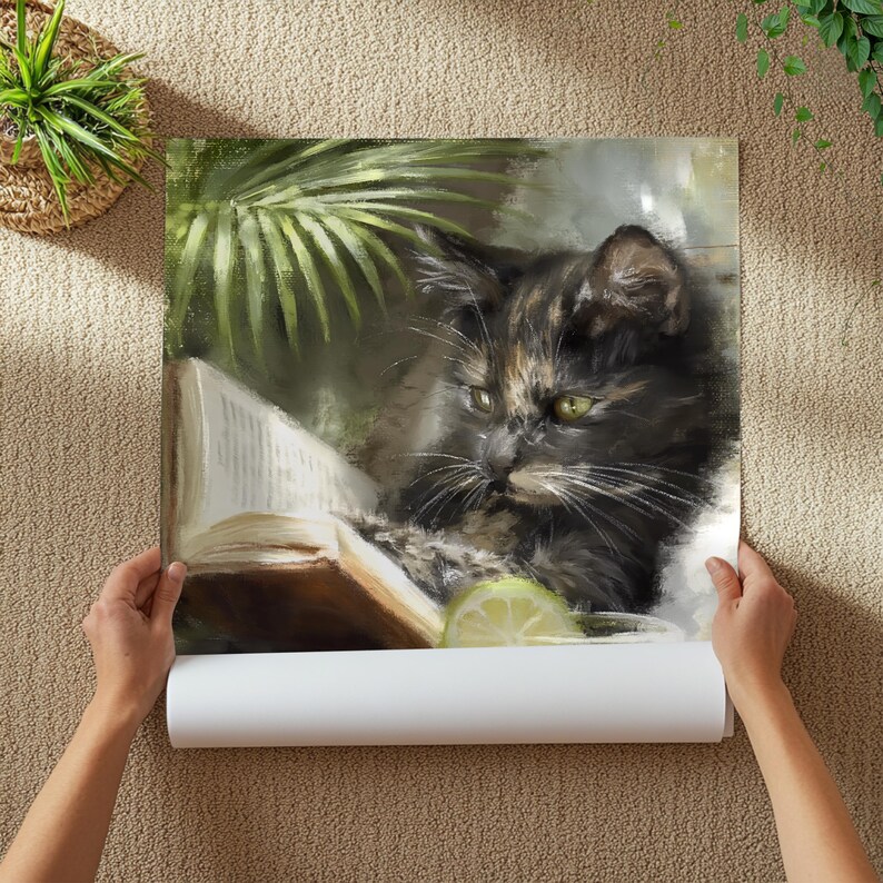 Tortie Cat Wall Art, Coastal Cat Print, Summer Cat Wall Art, Beach ...