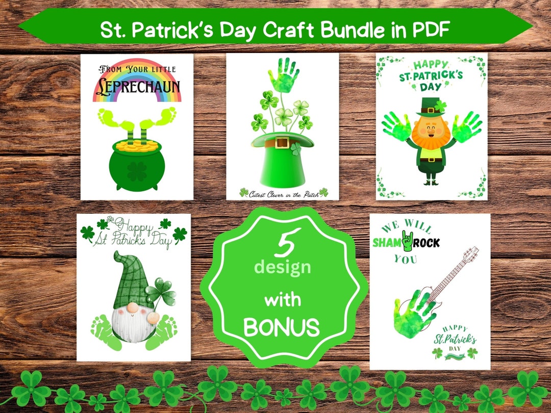 St Patricks Day Handprint Footprint Craft Bundle, Clover Leprechaun ...