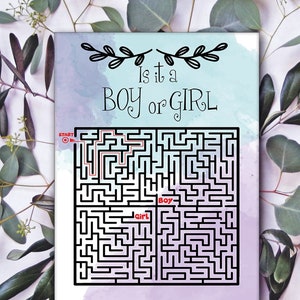 Printable Boy or Girl Gender Reveal Labyrinth Game - Maze Game - Gender ...