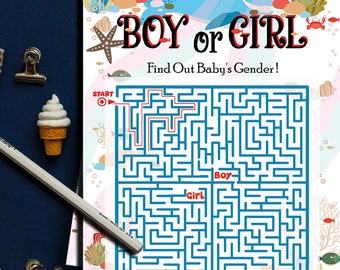 Printable Boy or Girl Gender Reveal Labyrinth Game - Maze Game - Gender Reveal Party Game ...