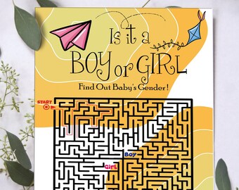 Printable Boy or Girl Gender Reveal Labyrinth Game - Maze Game - Gender ...