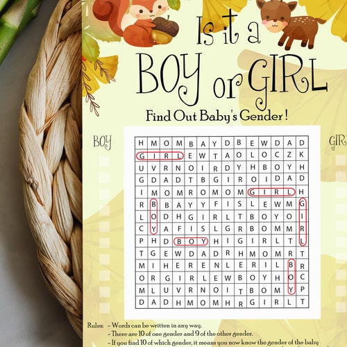 Baby Gender Reveal Word Search Game Gender Reveal Party Game - Etsy