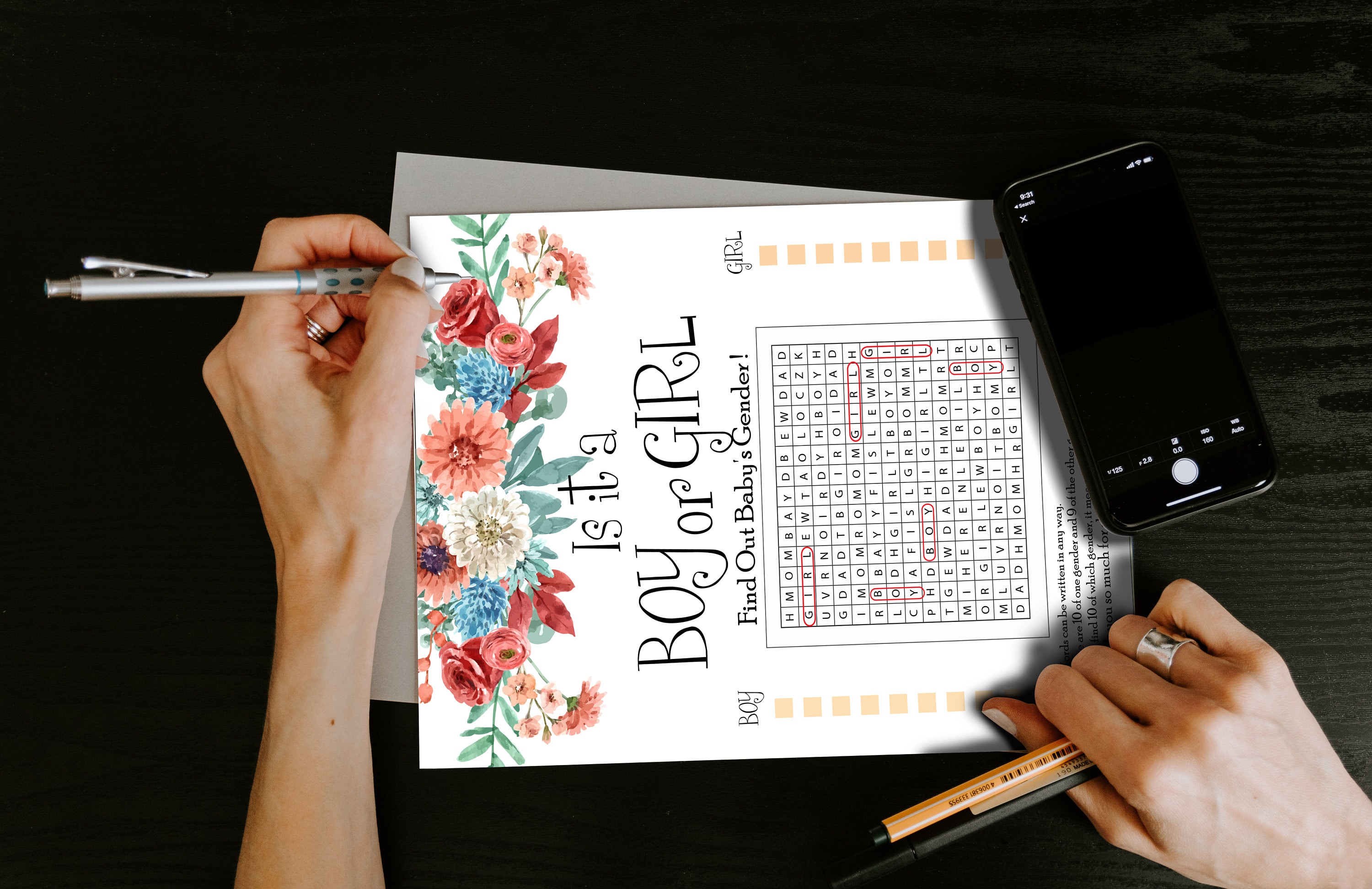 Printable Boy or Girl Gender Reveal Word Search Game With Flowers ...