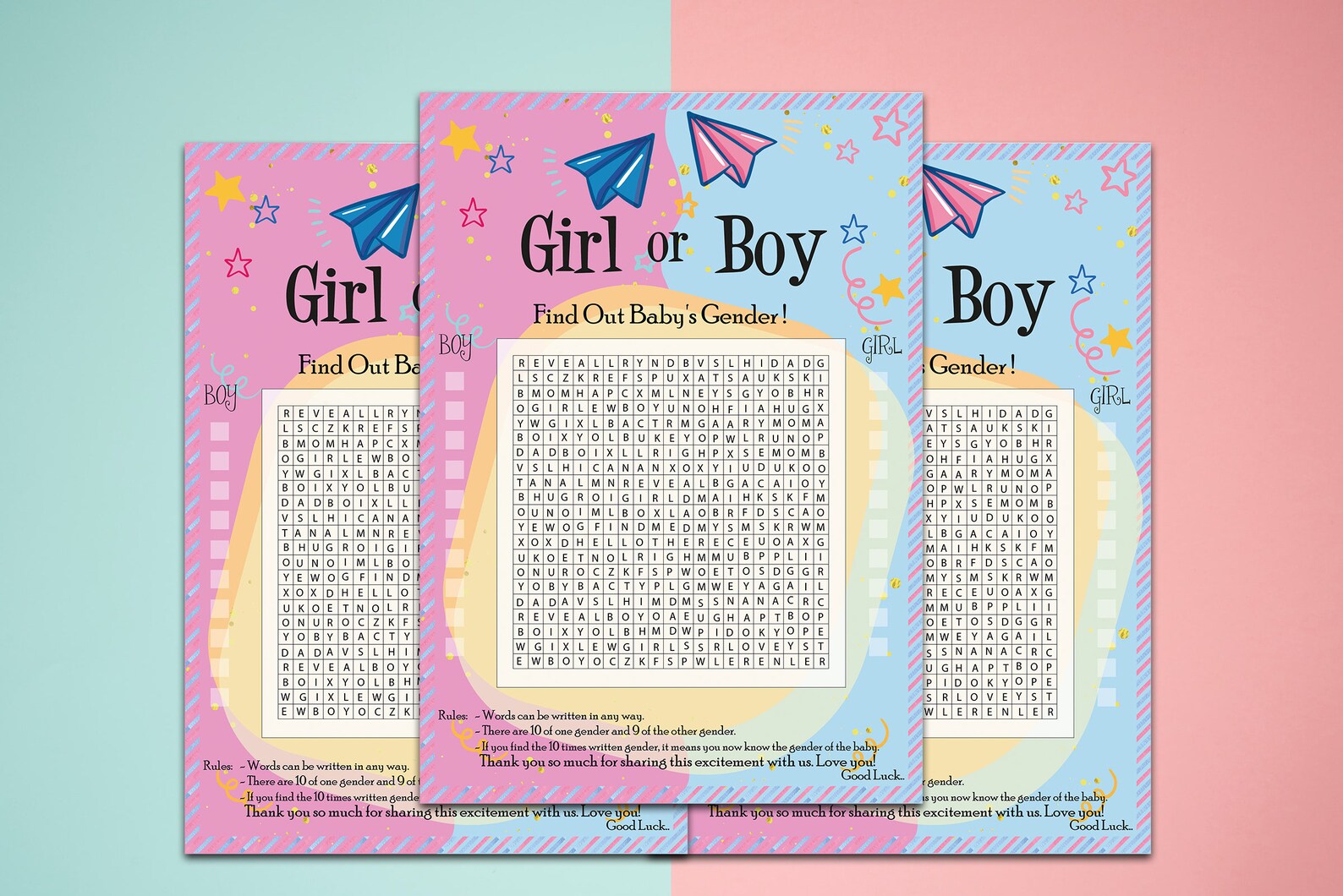 Baby Gender Reveal Word Search Game - Gender Reveal Party Game - Gender ...