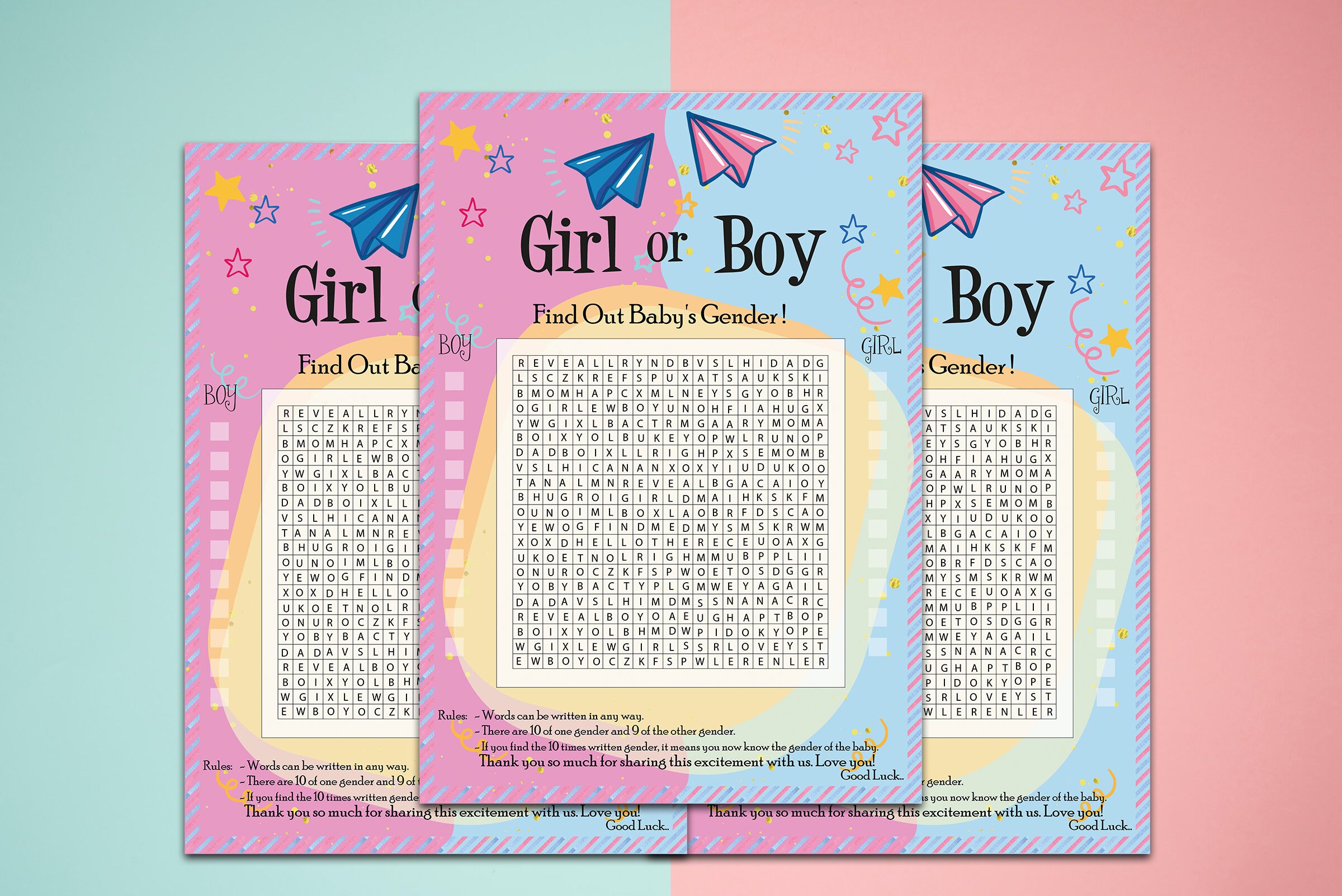 Baby Gender Reveal Word Search Game - Gender Reveal Party Game - Gender ...