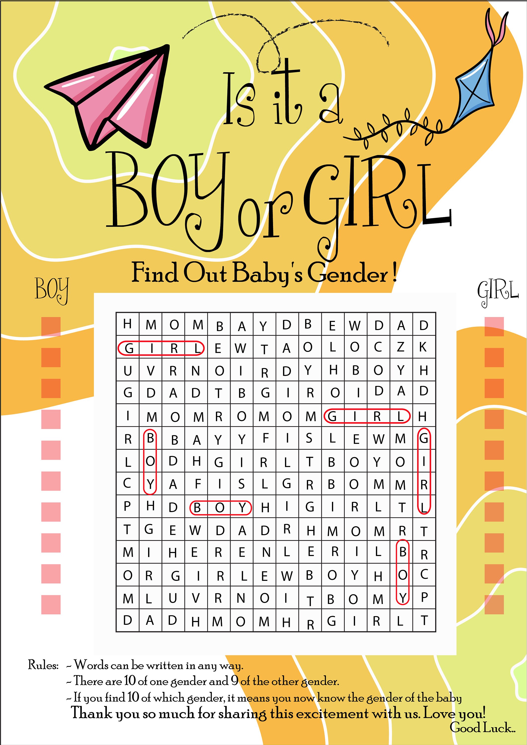 He or She Gender Reveal Word Search Game Gender Reveal Party Game ...
