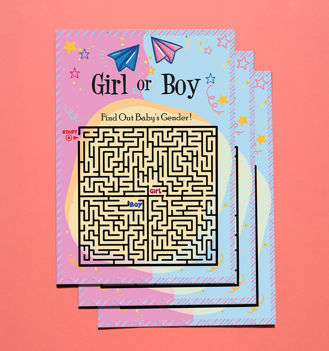 Printable Boy or Girl Gender Reveal Labyrinth Game - Maze Game - Gender Reveal Party Game ...