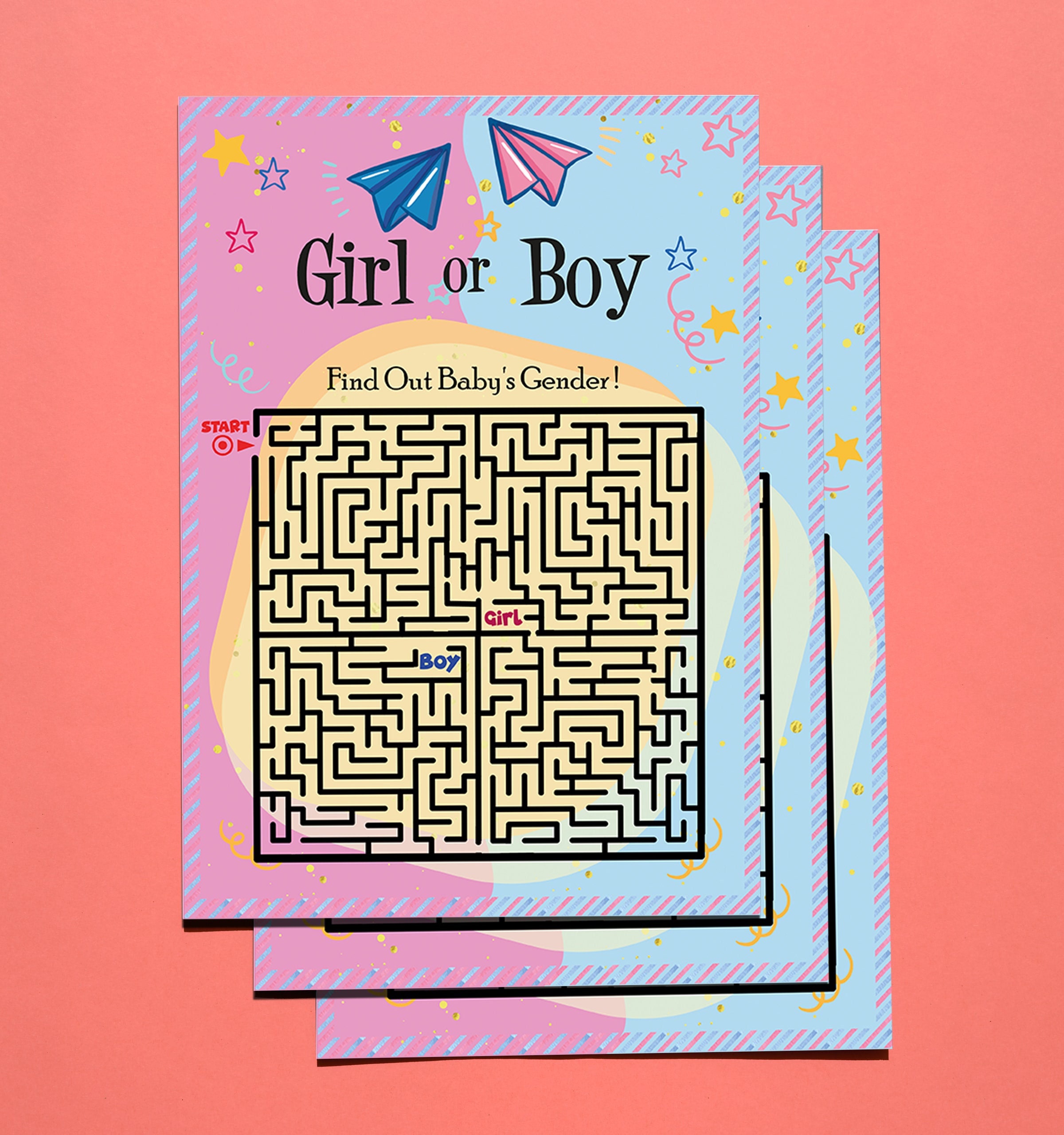 Printable Boy or Girl Gender Reveal Labyrinth Game - Maze Game - Gender Reveal Party Game ...