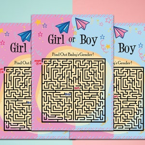 Printable Boy or Girl Gender Reveal Labyrinth Game - Maze Game - Gender ...
