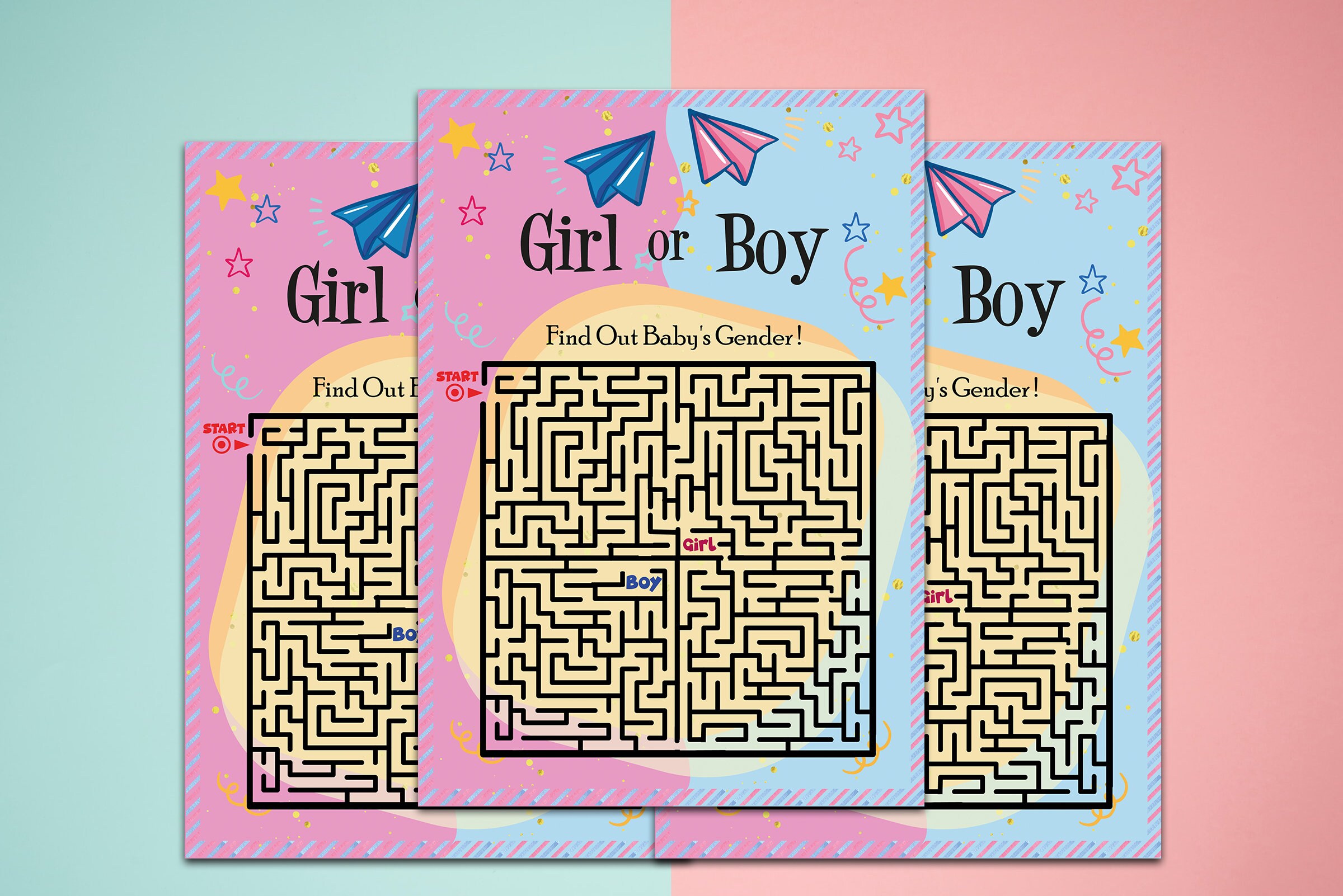 Printable Boy or Girl Gender Reveal Labyrinth Game - Maze Game - Gender Reveal Party Game ...