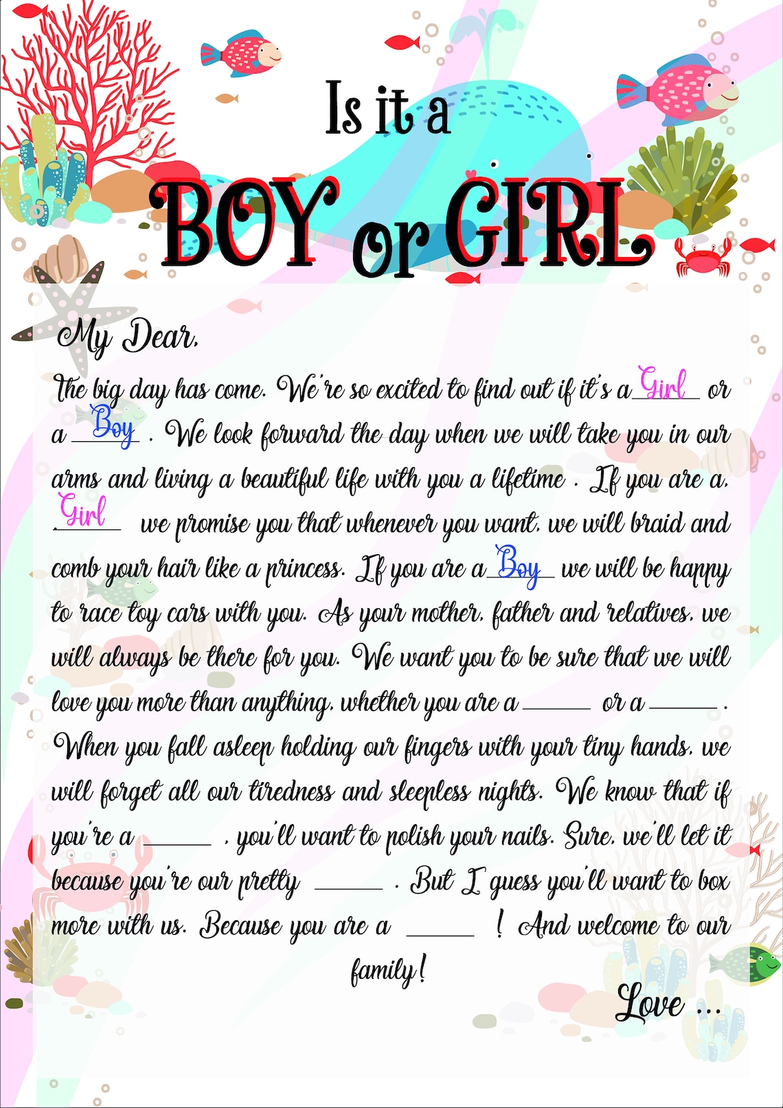 Printable Boy or Girl Gender Reveal Game First Letter With - Etsy Canada